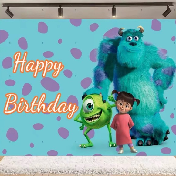 Party Supplies | Monsters Inc Happy Birthday Backdrop Banner 5x3 Mike ...